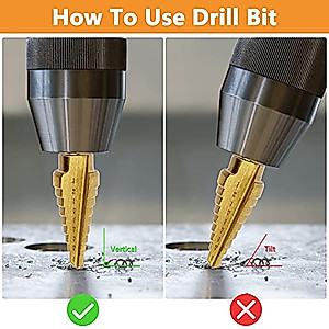 PRECIHW 9 Sizes Titanium Step Drill Bit, 1/4 to 3/4 Inches High Speed Steel Step Drill Bits for Hole Drilling, HSS Multi Size Step Drill Bits for Metal, Aluminium and Wood