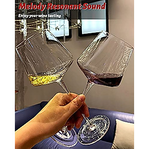 Physkoa Wine glasses set of 4 - Modern wine glasses with tall long stem, Crystal Square wine glasses with flat bottom,Big wine glasses for full-bodied wine,Wine gifts for Wedding,Bridal Shower 21OZ