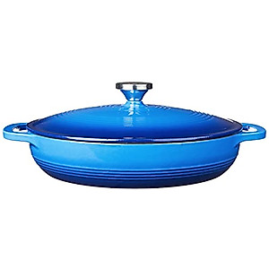 Lodge 3.6 Quart Enameled Cast Iron Oval Casserole With Lid – Dual Handles – Oven Safe up to 500° F or on Stovetop - Use to Marinate, Cook, Bake, Refrigerate and Serve – Caribbean Blue