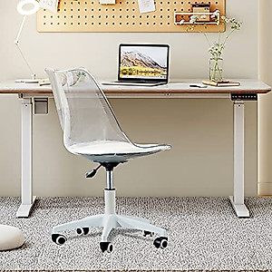 Acrylic Clear Desk Chair Rolling Office Chair with Cushion Armless Swivel Vanity Chairs Plastic Adjustable Height Home Office Desk Chairs with Wheels Modern Ghost Chair for Adult,(White)