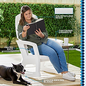 Semco Plastics Rockaway Heavy Duty Resin Rocking Chair, Low Maintenance All-Weather Rocker w/Easy Assembly for Deck & Patio, 600lbs Capacity, White