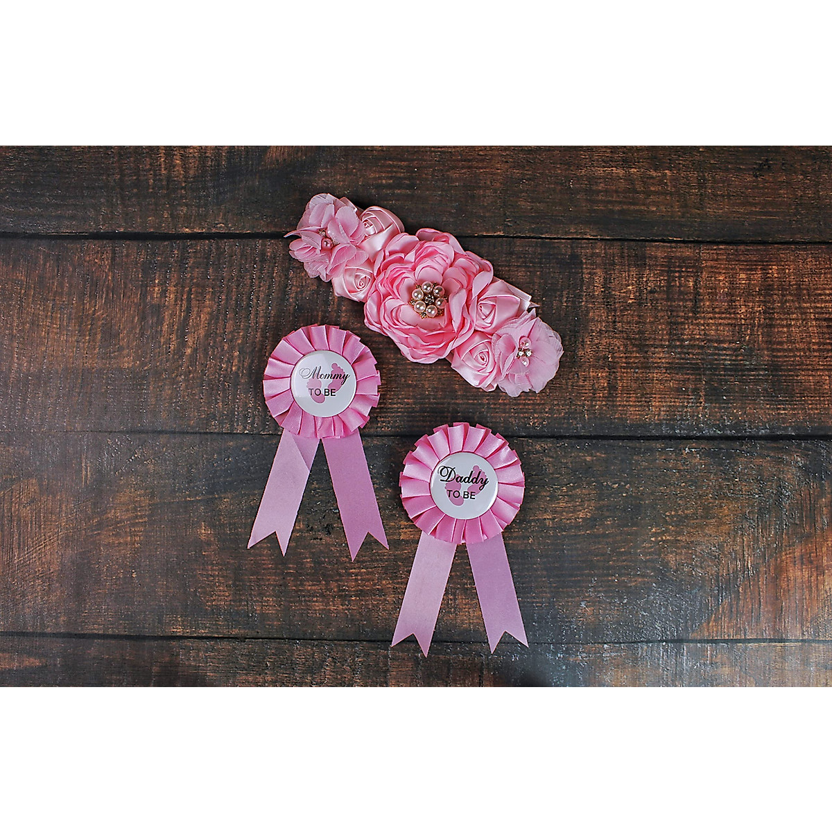 PATICARRY Baby Shower Decorations Set, Pink Maternity Daddy Corsage, Tinplate Badge Pins, 61.4x3.7in