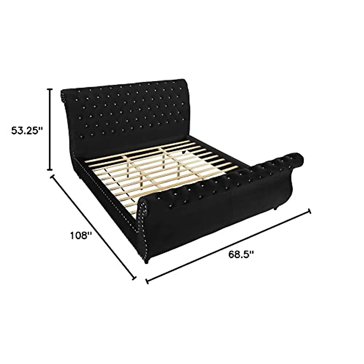 Roundhill Furniture Evora Velvet Upholstered Button Tufted, King, Black