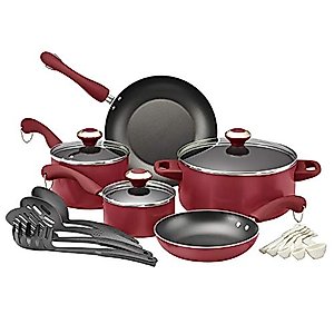 Paula Deen Signature Dishwasher Safe Nonstick Cookware Pots and Pans Set, 17 Piece, Red
