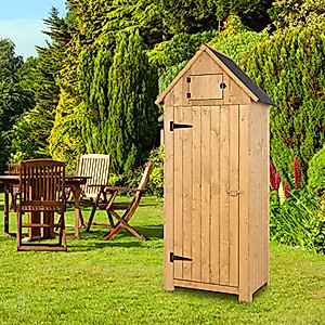VINGLI Outdoor Wooden Storage Shed, Garden Shed Outside Tool Cabinet with Safety Latch, Patio Storage Organizer with Large Capacity for Garden Yard Lawn Equipment