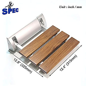 JCWANGDEFU Folding Shower Seat Wall Mounted Bathroom Bath Safety Stool Chair Bench, 12.8-Inch by 12.4-Inch, Load of 350 lbs, Teak