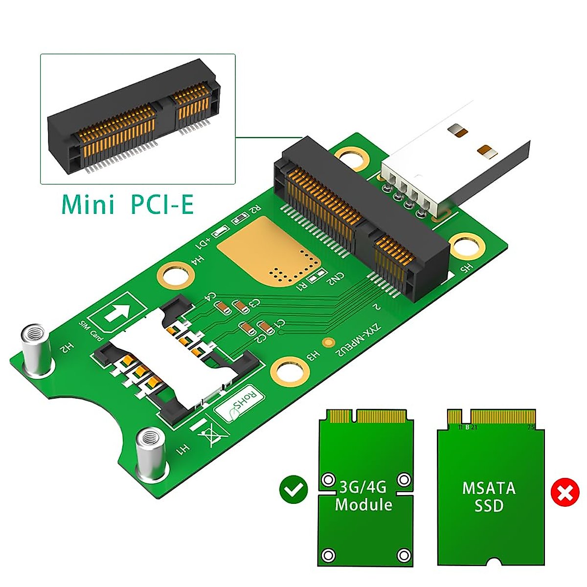 Mini Pcie USB Adapter SIM to USB Adapter with SIM Card Slot for WWAN/LTE Module