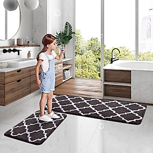 KMAT Kitchen Rugs and Mats [2 PCS] Super Absorbent Microfiber Kitchen Mat Non Slip Machine Washable Runner Carpets (Chocolate-17.3" x28+17.3"x47")