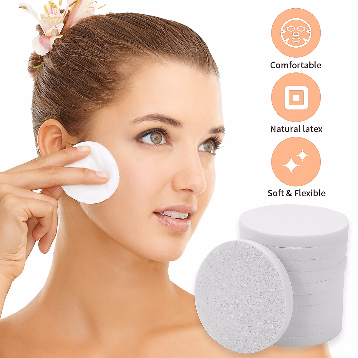 Molain Round Sponge Puff Set 12 Pieces 2.2 Inch White Facial Powder Blender Puffs Foam Sponges Applicator For Liquid Foundation Makeup Cosmetic, Facial Cleanser