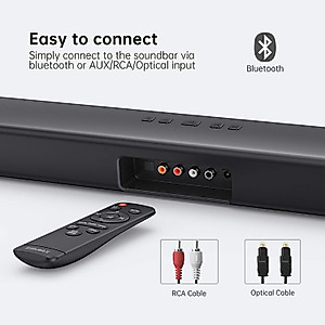 Sound Bar for TV, SAKOBS 29 Inch Sound Bar, 40W 80 dB Stereo Surround Sound System, Wired & Wireless Audio TV Speakers, 3 Equalizer Modes, Bluetooth/Optical/Aux and Remote Control