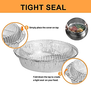 KmaxShip 9" Round Aluminum Foil Pans with Clear Lids, Disposable Food Containers with Plastic Coners for Storing, Baking, Meal Prep & Reheating, Freezer & Oven Safe, Recyclable, 50 Pack of Tins