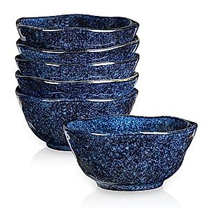 vicrays Ceramic Small Dessert Bowls Set - 10 oz, Set of 6, Microwave, Oven and Dishwasher Safe, for Rice, Ice Cream, Soup, Snacks, Cereal, Side Dishes, Kitchen Bowls Set (Starry Blue)