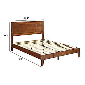 MUSEHOMEINC Mid-Century Modern Solid Wooden Platform Bed with Adjustable Height Headboard for Bedroom,King Size Wooden Bed Frame with Headboard,Wood Slat Support & No Box Spring Needed