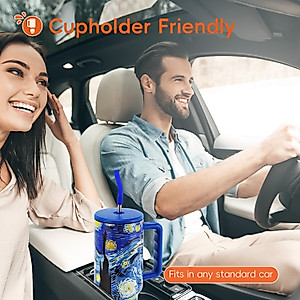 VUSIGN 40 oz Tumbler with Handle and Straw Lid, Stainless Steel Vacuum Insulated Tumbler Travel Mug Water Bottle Cup for Water Iced Tea Coffee Smoothie Car, Starry Night