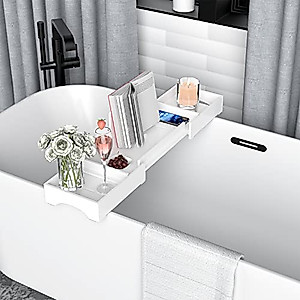 WINFFOR Acrylic Bathtub Tray, Expandable Bathtub Caddy, 1 or 2 Person Bath Tray, Luxury Bath Caddy Adjustable Bath Tub Table Caddy (White)