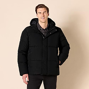 Amazon Essentials Men's Mid-Length Hooded Puffer Coat (Available in Big & Tall), Black, X-Large