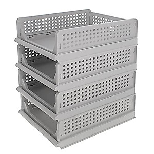 Creekview Home Emporium Stacking Drawer Organizer - 4pc Gray Plastic Stackable Drawers - Front Opening Storage Bins