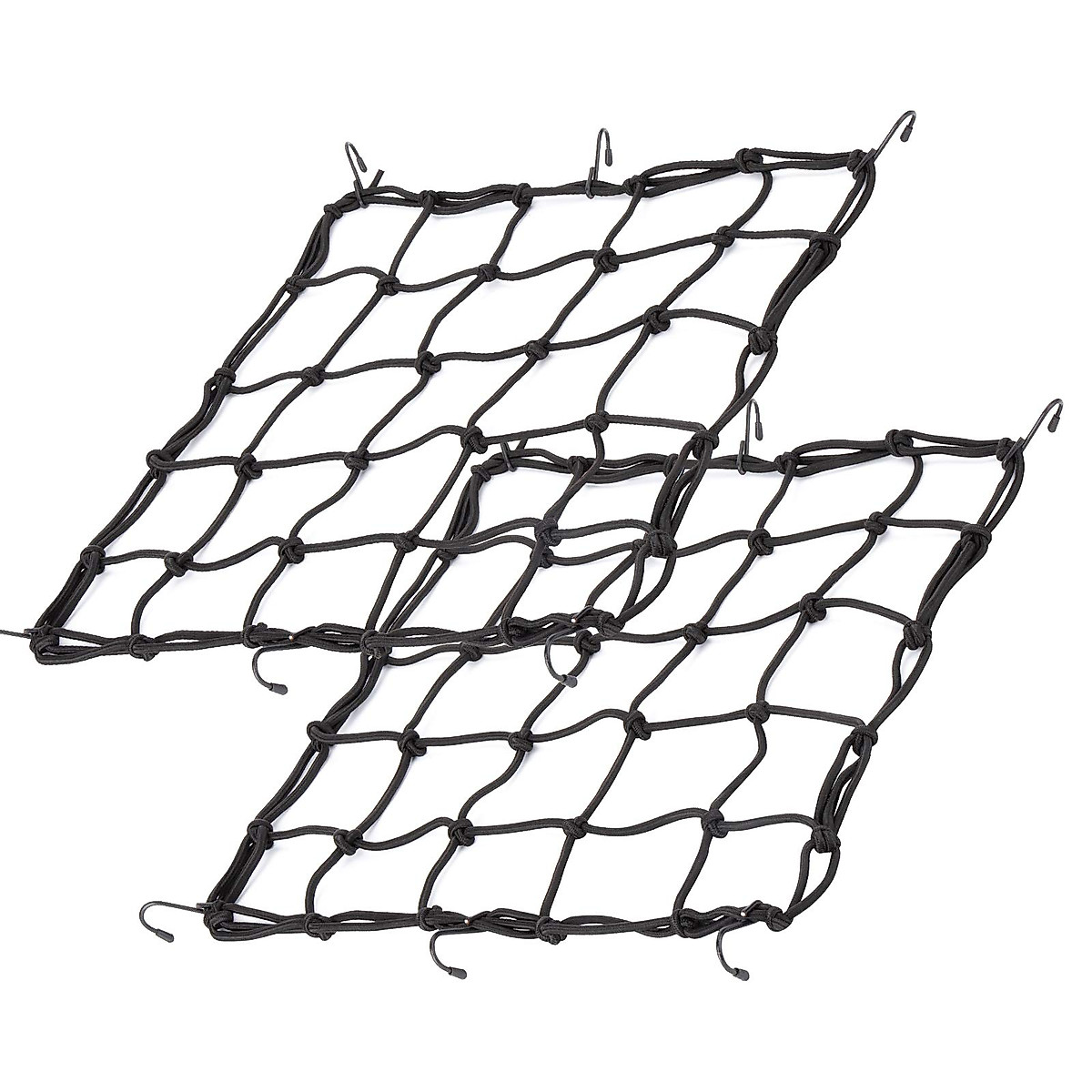 2Pack15.7 x15.7 Cargo Net, Made of Rubber Heavy Duty Bungee Net Stretches to 31.5"x31.5", Gear Helmet Luggage Thicken Netting with 3"x3" Small Mesh &6Adjustable Metal Hooks for Motorcycle, Bike, ATV