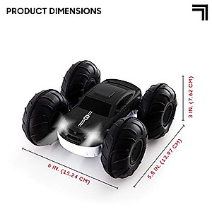 Sharper Image Remote Control RC Cars Flip Stunt Rally Car Toy for Kids, 49 MHz, 2-in-1 Reversible Design for Racing, Cool Stunts, Tricks, Led Headlights, AAA Battery Powered (Black)