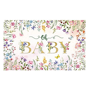 Allenjoy Wildflower Baby Shower Backdrop Watercolor Floral Background Oh Baby Birthday Party Banner Mini Session Cake Table Decor Photobooth Photoshoot Prop Gift Favor