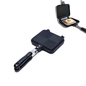 Double Sided Frying Pan, Non-Stick Pan with Heat-Resistant Handles, Egg and Sandwich Frying Pan, Multifunctional Breakfast Pan for Indoor & Outdoor Home Kitchen, 5.5 Inches, For all stove surfaces