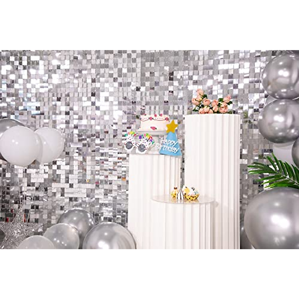 Shimmer Wall Backdrop Panels Silver Sequin Wall Backdrop Decoration for Birthday, Anniversary Wedding Engagement Party Decoration,12 Pieces