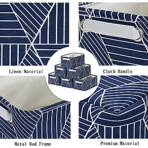 Neykioy Small Storage Baskets Shelf 6 Pack Baskets for Organizing, Decorative Baskets for Gifts Empty with Handles (11.8"L x 7.8"W x 5.1"H-Navy&White Stripes)
