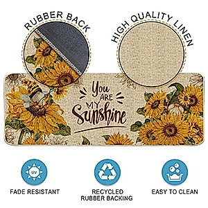 Hexagram Sunflower Kitchen Rugs and Mats Set of 2, Anti Fatigue Kitchen Mats for Floor Non-Slip You are My Sunshine Kitchen Decor Holiday Decorations-17x29 and 17x47 Inch