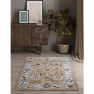 Rugs.com Eco Traditional Collection Rug – 5' x 8' Almond Beige Medium Rug Perfect for Bedrooms, Dining Rooms, Living Rooms