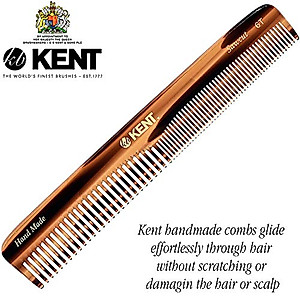 Kent 6T 6.9 Inch Double Tooth Hair Dressing Comb, Fine and Wide Tooth Dresser Comb For Hair, Beard and Mustache, Coarse and Fine Hair Styling Grooming Comb for Men, Women and Kids. Made in England