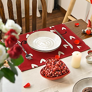 Artoid Mode Red Love Valentine's Day Placemats Set of 4, 12x18 Inch Seasonal Anniversary Holiday Table Mats for Party Kitchen Dining Decoration