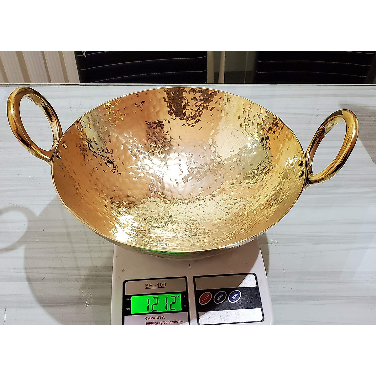 Pure Source India Heavy Duty Brass Kadhai, for Cooking Serving,(Brass Kadai 10 x 3.5 Inch)