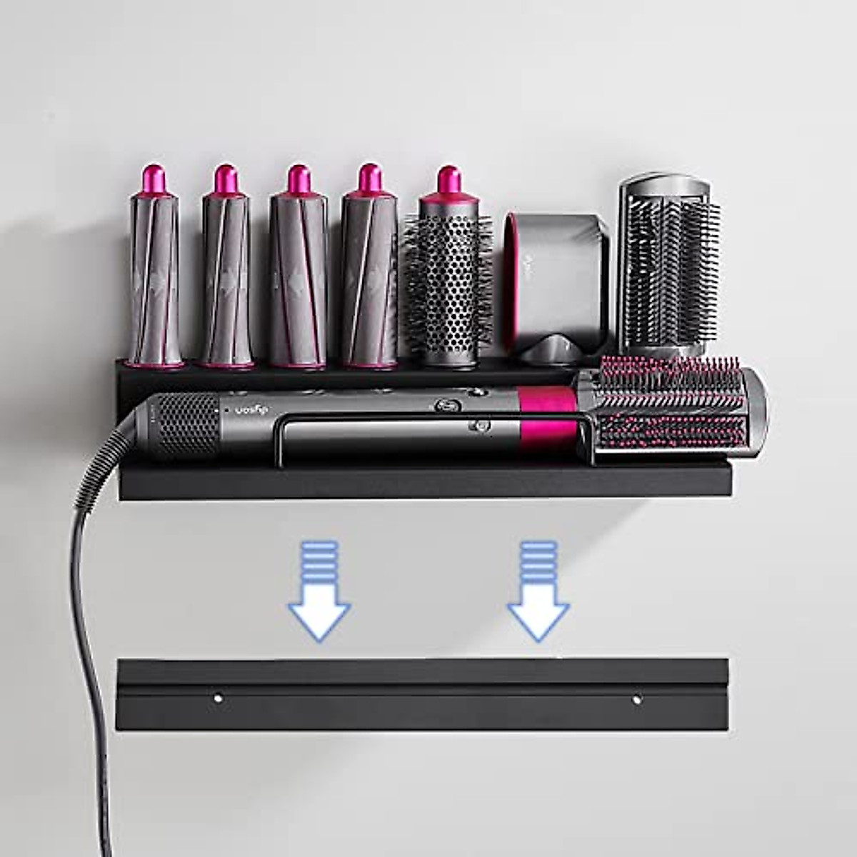 Storage Holder for Dyson Airwrap Curling Iron Accessories Wall Mounted Rack Bracket Stand with Adhesive for Curling Iron Wand Barrels Brushes Diffuser Nozzles for Home Bedroom Bathroom Hair Salon