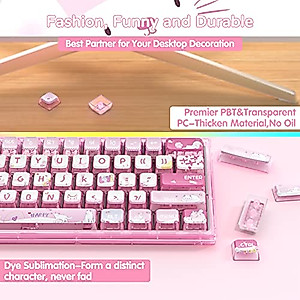 120 Key PBT Pudding Keycap Set ASA Profile with Transluscent PC Layer Dye-Sub Cute Cat Theme for 61/84/87/98/100/104Key TKL Cherry MX Gateron Kailh Cross Type Switch ANSI Mechanical Keyboard DIY(Pink)