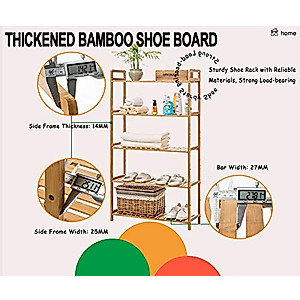 5 Tier Shoe Rack, Adjustable Boot Rack Shelf, Wood Boots Rack for Women, Bamboo Shoe Rack for Adult, Shoes Organizer for Entryway, Design Yourself, 16-20 Pairs, Easy Installation, 50"H x 10"W x 27"L