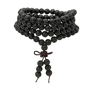 Eigso 8 mm Lava Rocks Stone Beads Wristband for Women Men 108 Malas Beaded Tibetan Healing Necklace Bracelet for Woman Man