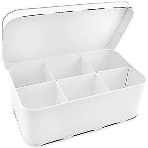 AuldHome Farmhouse Tea Bag Box (White), Vintage Retro Style Enamelware Tea Storage Tin
