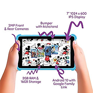 Venturer Small Wonder 7" Android Kids Tablet with Disney Books, Bumper Case & Google Play, 16GB Storage & 2GB RAM Dual Band 5GHz/2.4GHz WiFi (Blue)