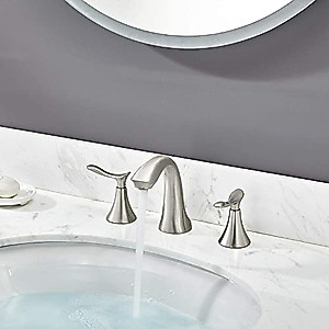 Comllen Widespread 3 Hole Brushed Nickel Bathroom Faucet, Modern 8 Inch Two Handle Bathroom Sink Faucet Lavatory Vanity Faucet with Water Hoses and Pop-up Drain