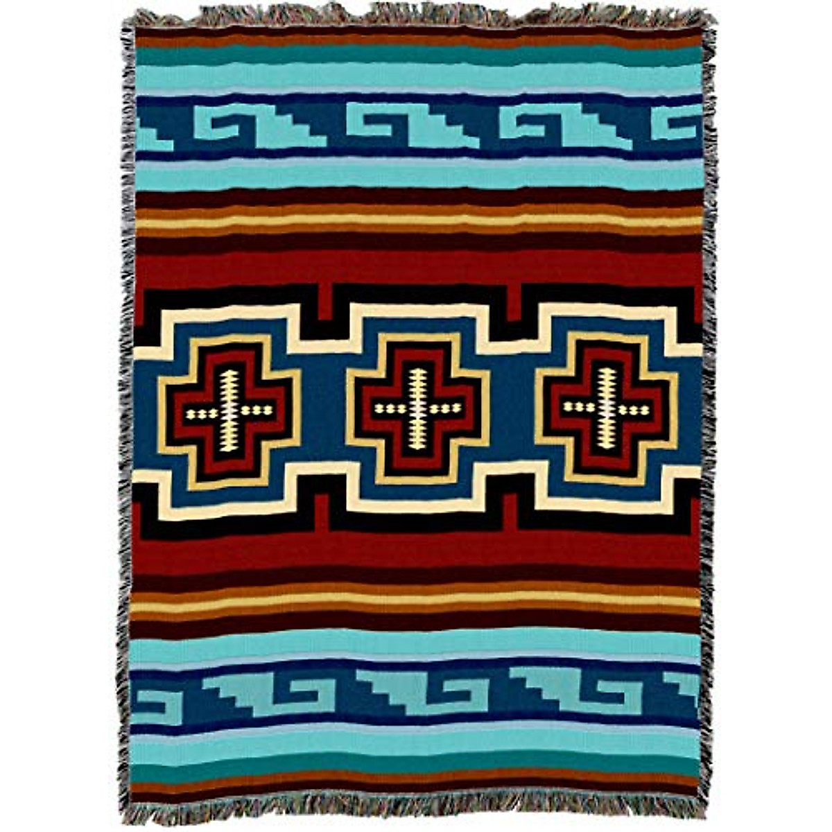 Pure Country Weavers Sarkoy Turquoise Blanket - Southwest Native American Inspired - Gift Tapestry Throw Woven from Cotton - Made in The USA (72x54)