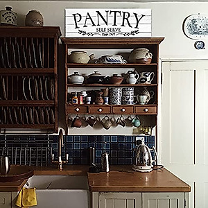 White Pantry Sign Canvas Wall Art Classic European Style Print Rustic Pantry Signs for Kitchen Farmhouse Pantry Door Kitchen Decorations above Cabinets 8x24 inches Pantry Open 24/7 Hanging Wall Decor