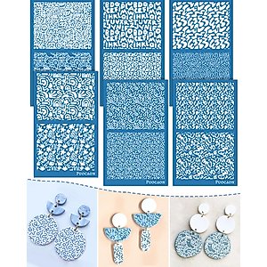 Puocaon Graffiti Silk Screen Stencils - 6 Pcs Reusable Polymer Clay Silk Screen Stencils, Cute Screen Stencils for Polymer Clay Earrings Making, Silk Screen for Transfer Patterns on Polymer Clay