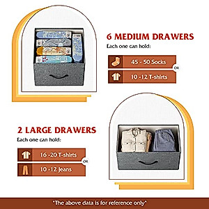 WLIVE Fabric Dresser for Bedroom, Chest of Drawers, Bedroom Dresser TV Stand for 32 40 43 inch TV, Wide Dresser with 8 Large Deep Drawers for Living Room, Closet, Dormitory, Dark Grey