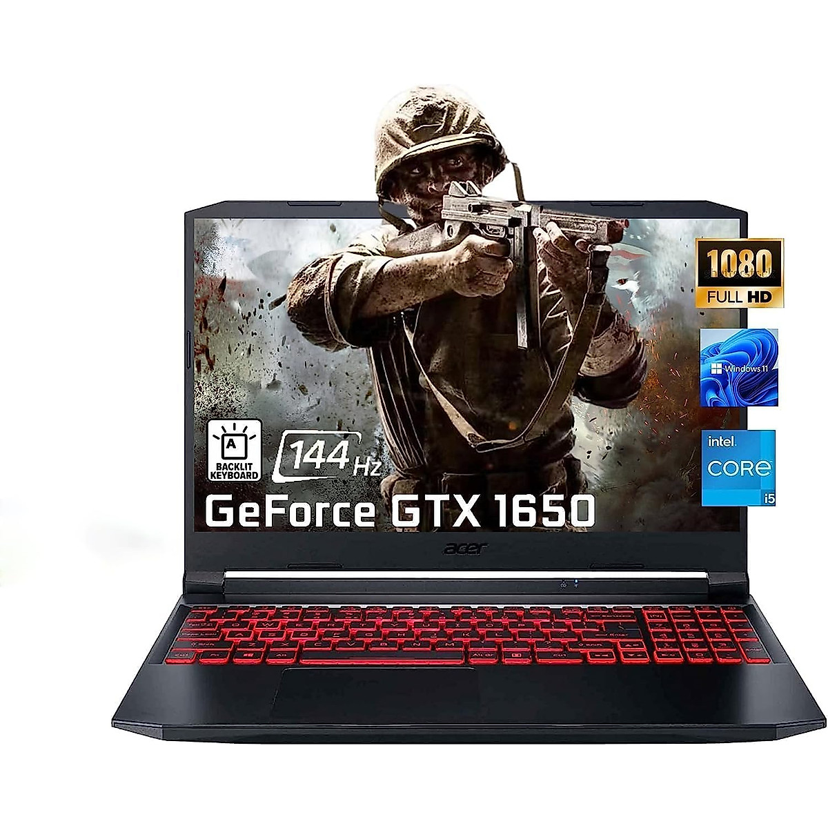 acer Nitro 5 Gaming Laptop, 15.6 Inch FHD 144Hz, Intel Core i5-11400H, Windows 11 Pro, 64GB RAM, 2TB SSD, NVIDIA GeForce GTX 1650, Backlit KB, Type-C, RJ-45, Long Battery Life, PCM