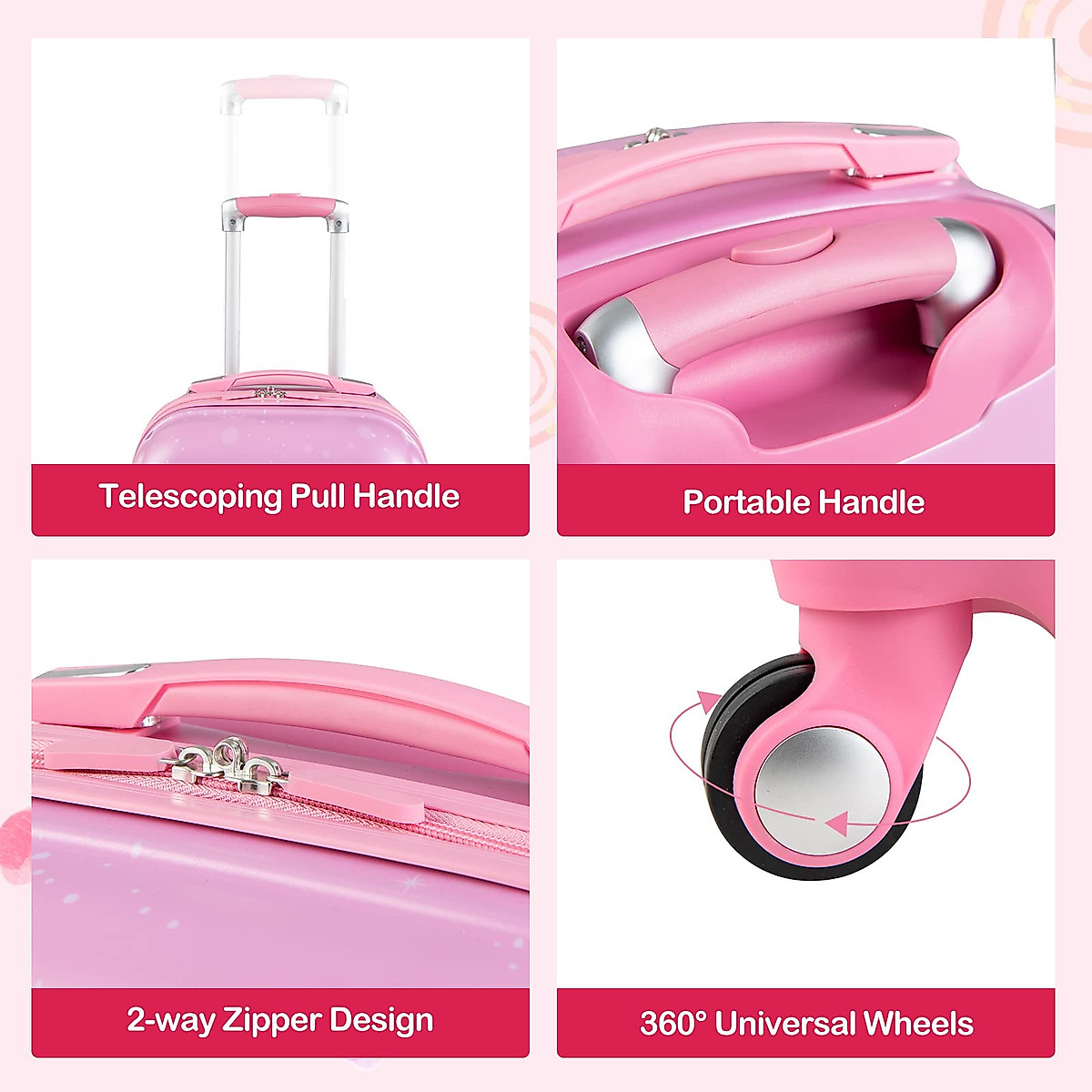 Olakids Kids Luggage Set, 12’’ Travel Backpack and 18’’ Carry on Suitcase with Wheels for Children Boys Girls, 2 Pcs Rolling Spinner Trolley Case Gift for Toddlers (Pink Unicorn)