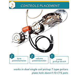 LAMSAM Fully Loaded Guitar Control Plate, Prewired 3-way Blade Switch Large Potentiometers Orange Capacitor, Knurled Volume Tone Controls Knobs Fit for Guitars with Single Coil Pickups, Chrome