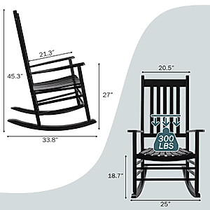 TLGREEN Outdoor Rocking Chair, Solid Wood Oversized Rocking Chair Outdoor with Wide Seat，All Weather Porch Patio Wooden Rocking Chair, Easy to Assemble for Indoor,Outdoor （Black）