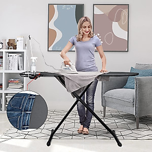 Duwee Steel Top Extra Wide Ironing Board with Sleeve Board and Adjustable Iron Rest, Luxury Foldable Ironing Boards with 10 mm Thicken Feltpad and Cover, Adjustable Height,18"x48"
