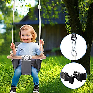 Secure Baby Swing Seat with Safety Belt - Baby Canvas and Wooden Swing Chair with Lace Décor Cushion - Hanging Indoor Swing for Infants & Baby Swing Outdoor - Tree Toddler Swing for Backyard Outside