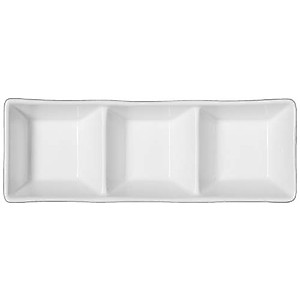 CAC China CN-3T7 Divided Tray 7-Inch by 2-1/2-Inch 1.5-Ounce 3 Super White Porcelain 3-Compartment Rectangular Tray, Box of 24